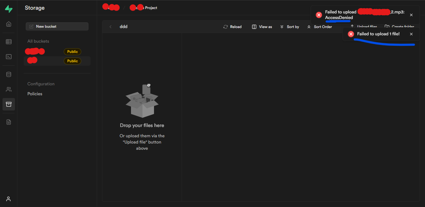 Supabase studio don't allow uploads after change of the digitalocean token & sapces key · Issue ...