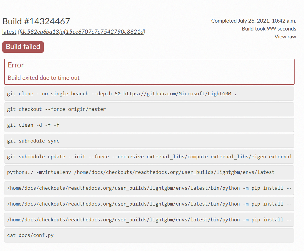 Rtd Builds Are Failing Due To Time Out · Issue 4487 · Microsoft Lightgbm · Github