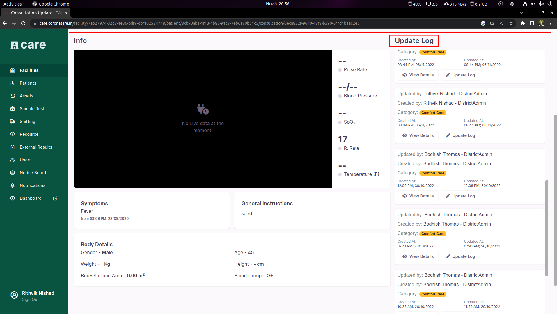 When shifting between pages in log update, the screen scrolls to the ...