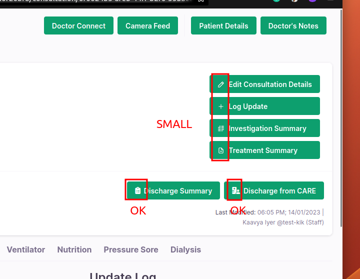 Icons used in patient dashboard's buttons looks to smaller than the standard size used across ...