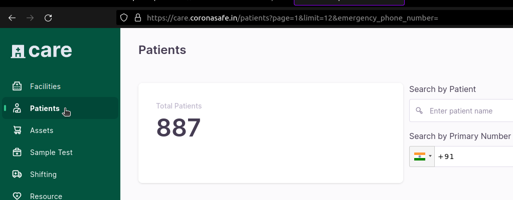 When we jump to patients tab, it's being navigated with the default query params explicitly set ...
