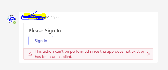 Teams Microsoftbotservice This Action Cant Be Performed Since The App Does Not Exist Or Has