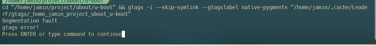 gtags error! when I tried to update database manually as it can't update automatically when I ...