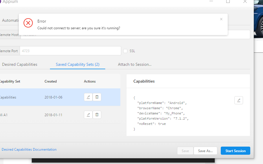 While Connecting Appium Server And Starting A New Sessiongetting Econnreset Issue · Issue