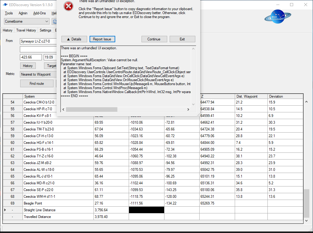 Unhandled UI exception on route finder tab · Issue #1922 · EDDiscovery ...