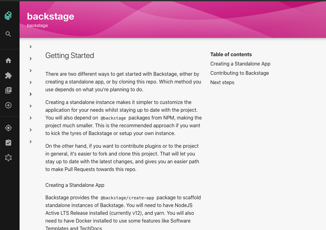 TechDocs navigation on smaller devices collapses so it's not possible to navigate between pages ...