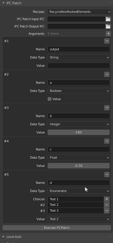 BlenderBIM : IFC Patch panel : Improve UI/UX for arguments field · Issue #1622 · IfcOpenShell ...