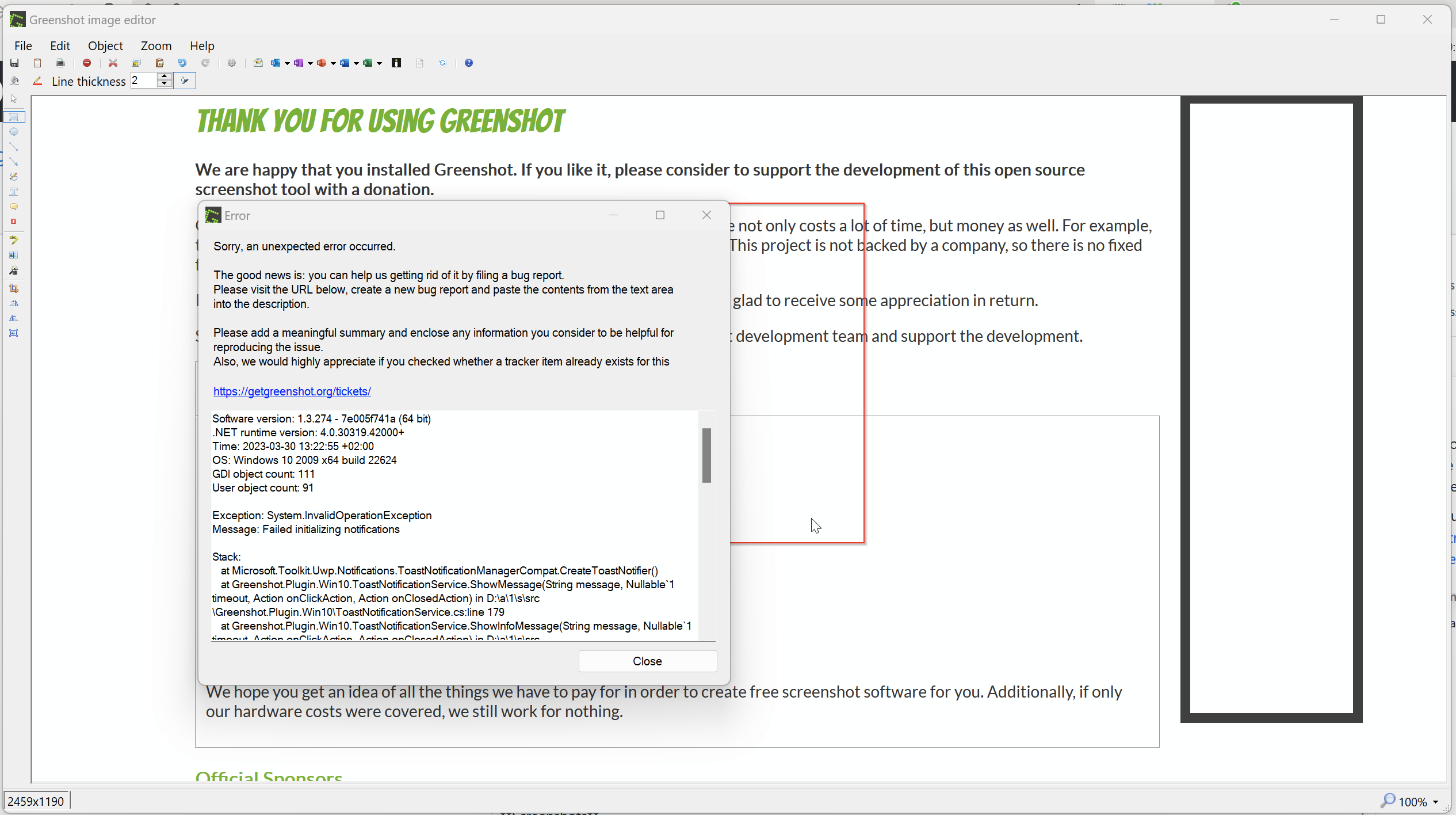Error During Activity - notification bug? · Issue #479 · greenshot/greenshot · GitHub
