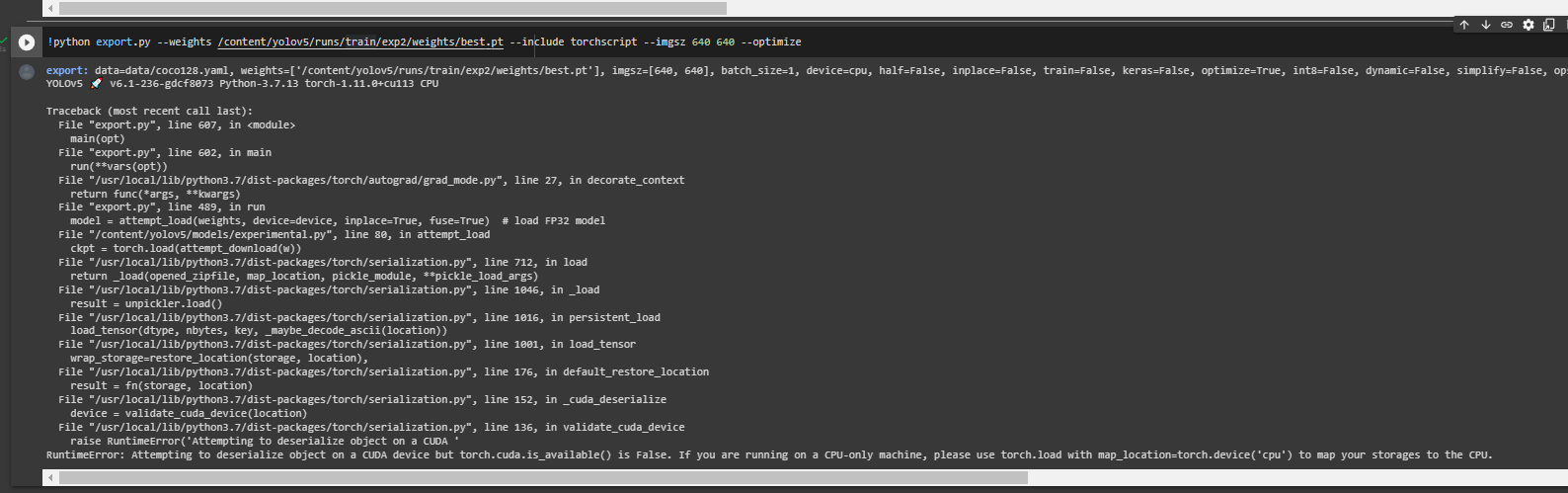 Recent Commit Causes New Attempting To Deserialize Object On A Cuda Device Exception · Issue