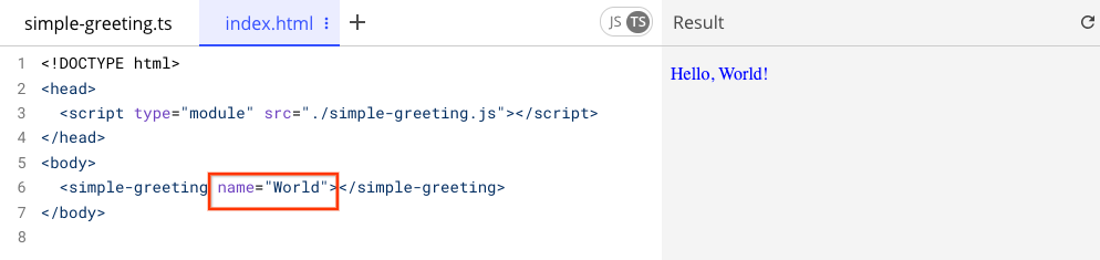 The `name` reactive property at https://lit.dev/playground has unexpected and possibly ...