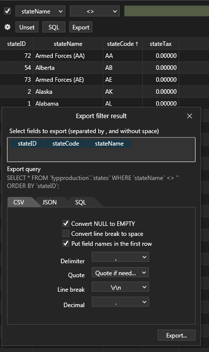 Export specific fields not working · Issue #443 · TablePlus/TablePlus-Windows · GitHub