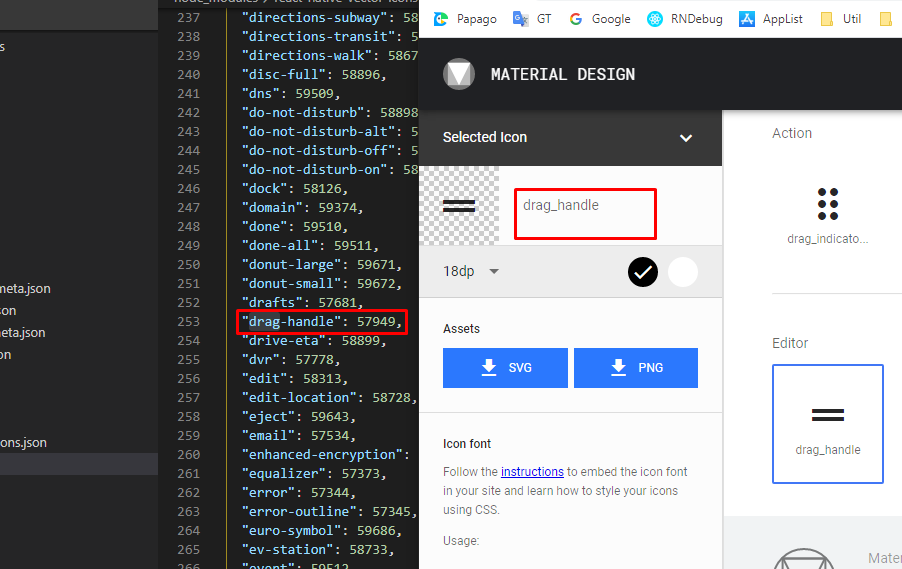 I got different name for same icon on this library for material icon ...