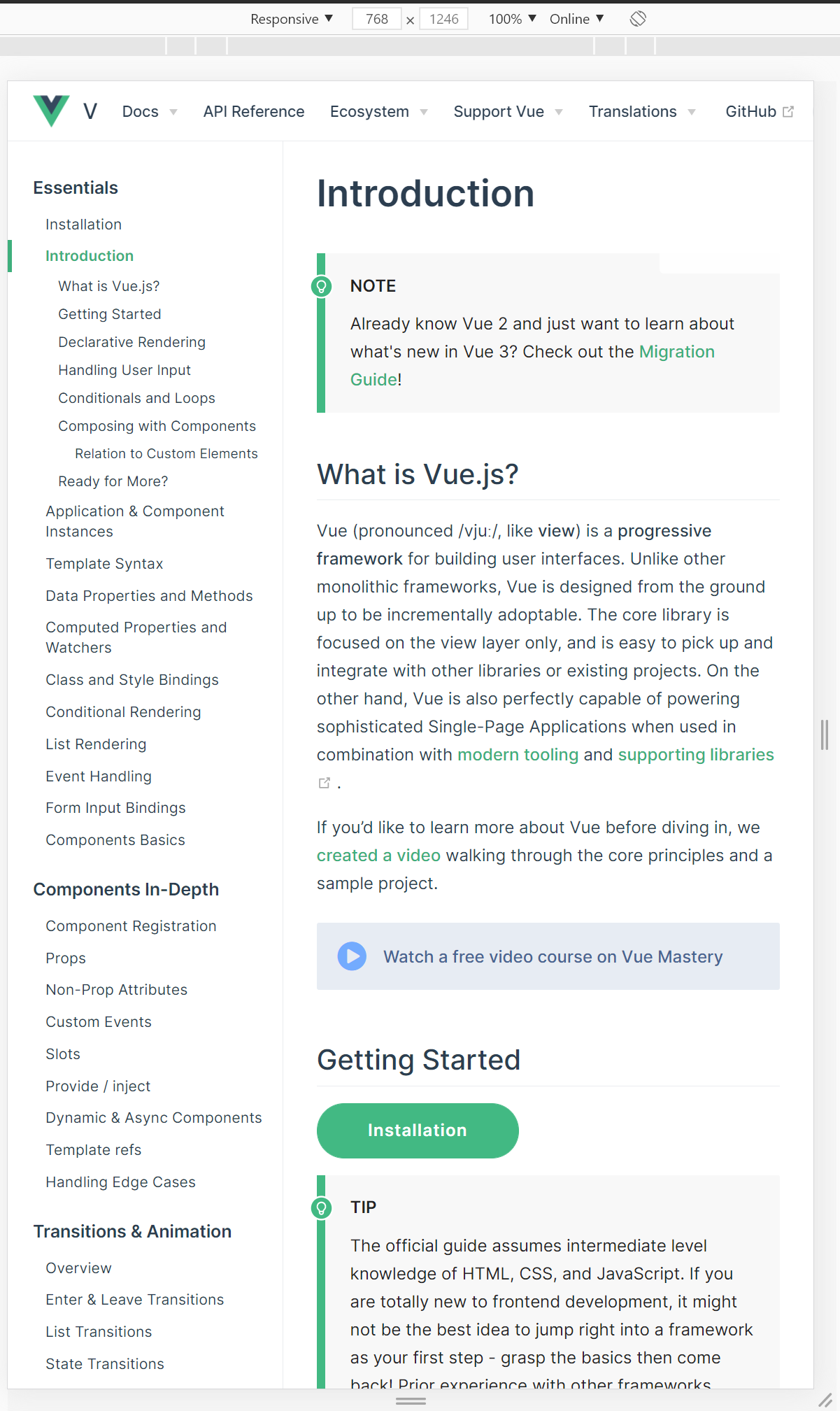 [Suggestion] Don't show sidebar on tablet width, as in Vue 2.x documentation · Issue #811 ...