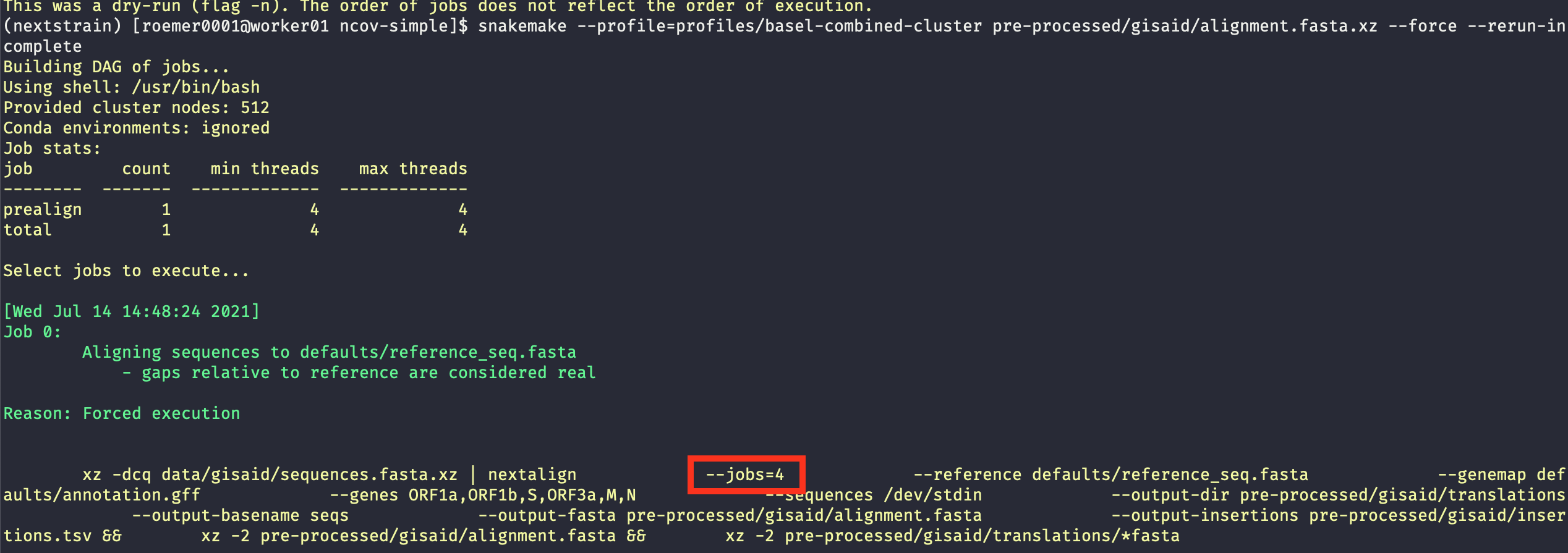 Snakemake using different values of "threads" for console output and cluster submission · Issue ...