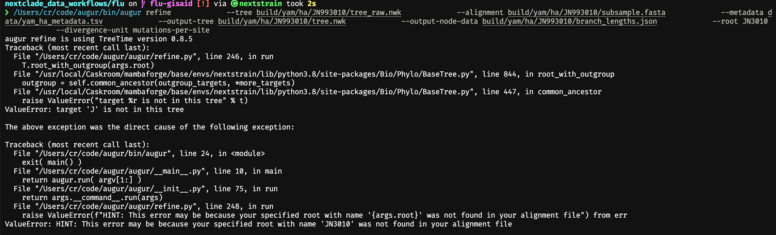 refine: More informative error message for `ValueError: target 'J' is not in this tree` · Issue ...
