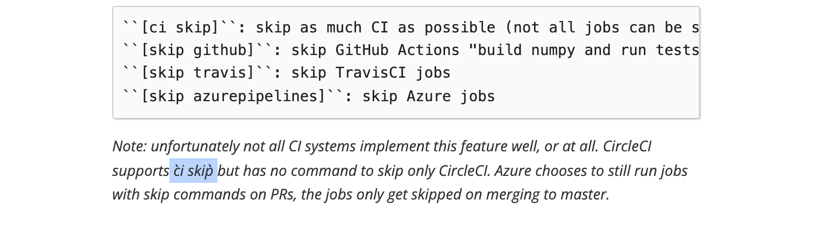 Doc Wrong Backtick Escaping In Development Workflow Guide `ciskip` · Issue 20676 · Numpy 