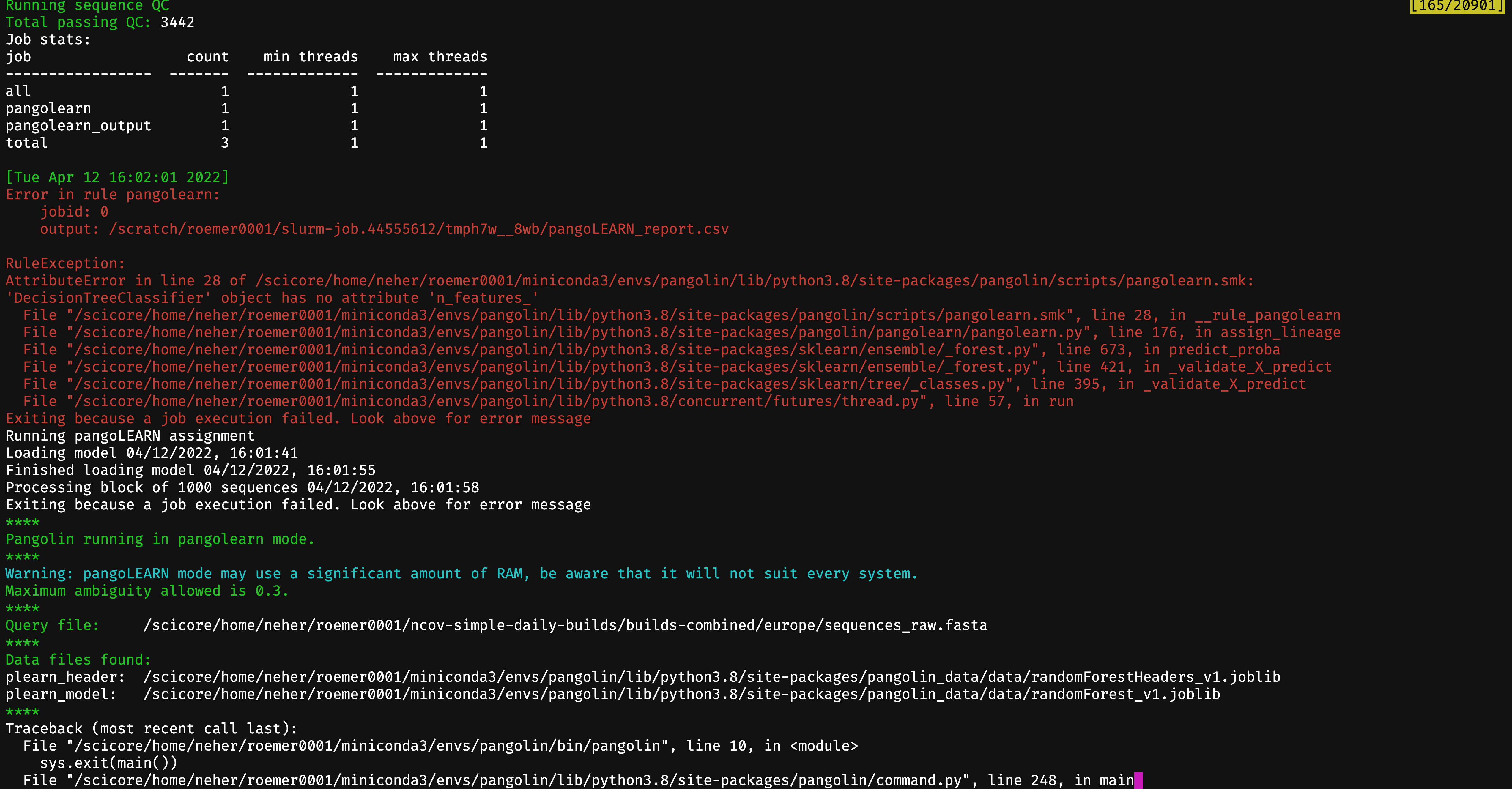 BUG: `attributeError in line 28 of pangolearn.smk: 'DecisionTreeClassifier' object has no ...