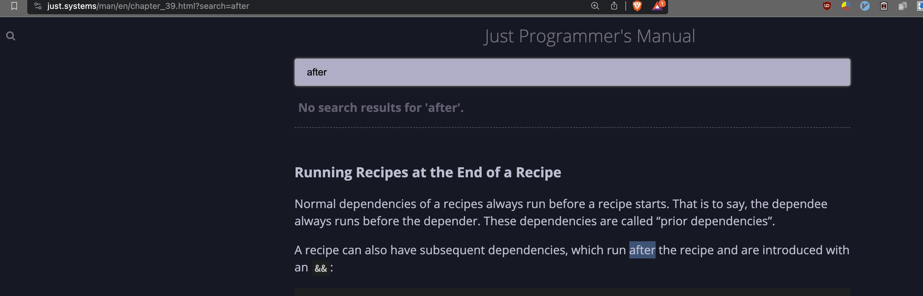 docs: Book search does not seem to index all words · Issue #1687 · casey/just · GitHub
