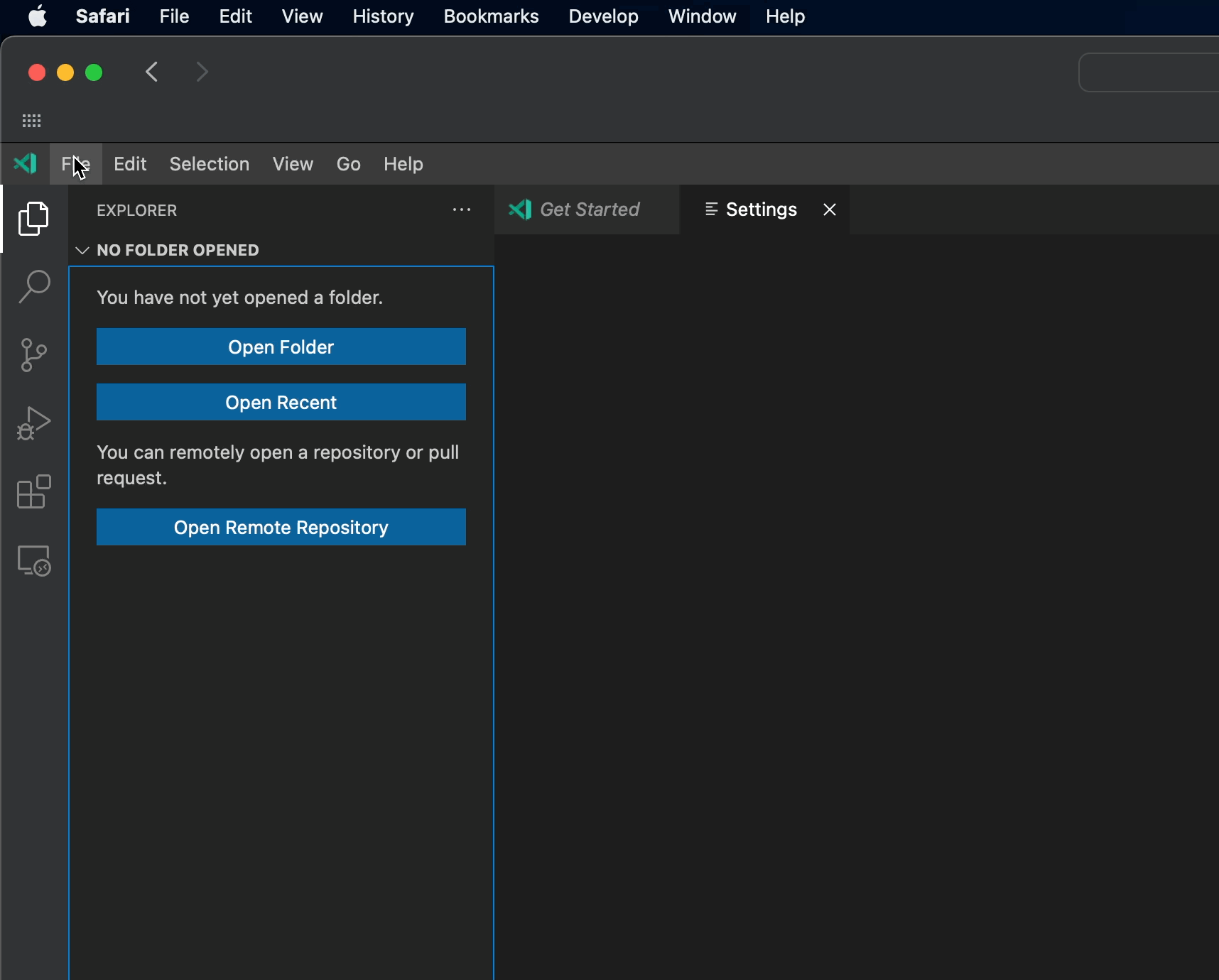 Classic Menu Bar buttons don't open menus on Safari/vscode.dev · Issue #149476 · microsoft ...