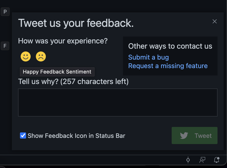 Polish feedback widget · Issue #165435 · microsoft/vscode · GitHub