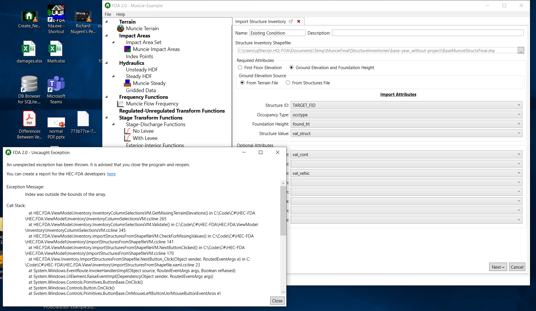 Failure to Obtain Muncie Terrain Values · Issue #984 · HydrologicEngineeringCenter/HEC-FDA · GitHub