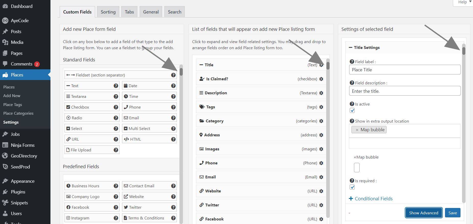 Improve UI&UX of custom fields settings page. · Issue #1947 · AyeCode/geodirectory · GitHub