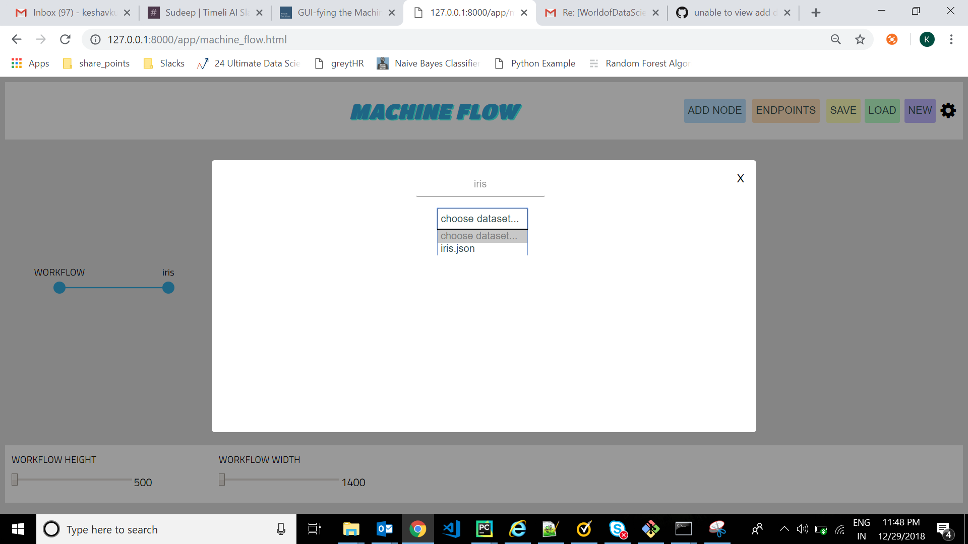unable to view add data / choose json data (cant view drop down to ...