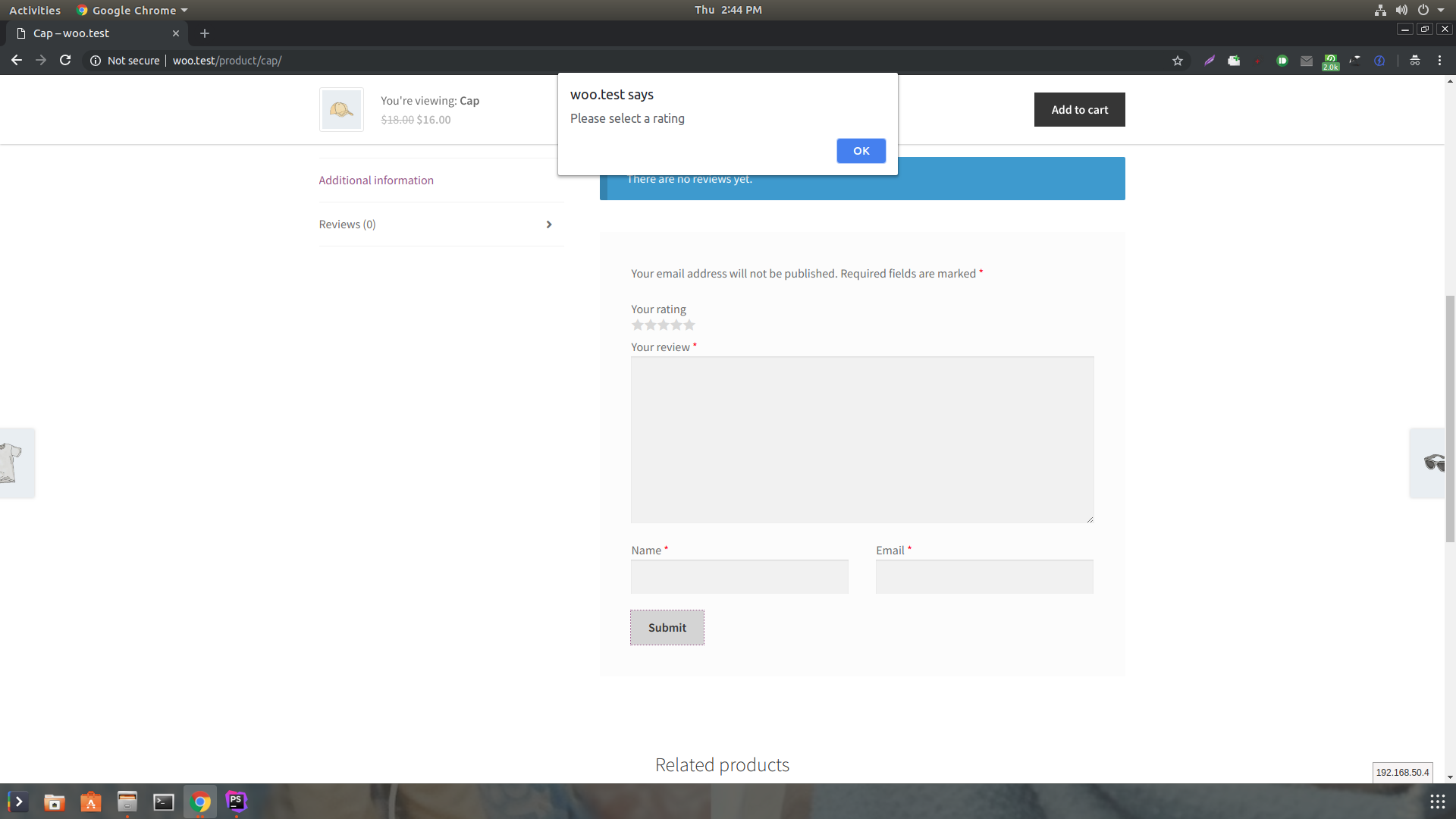 Product Review form No alert for Your review, Name and Email · Issue ...