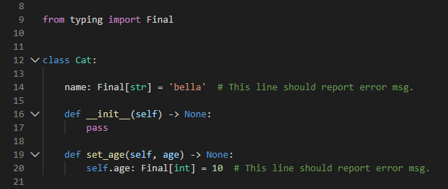 typing.Final should be error when used class attribute updating except ...