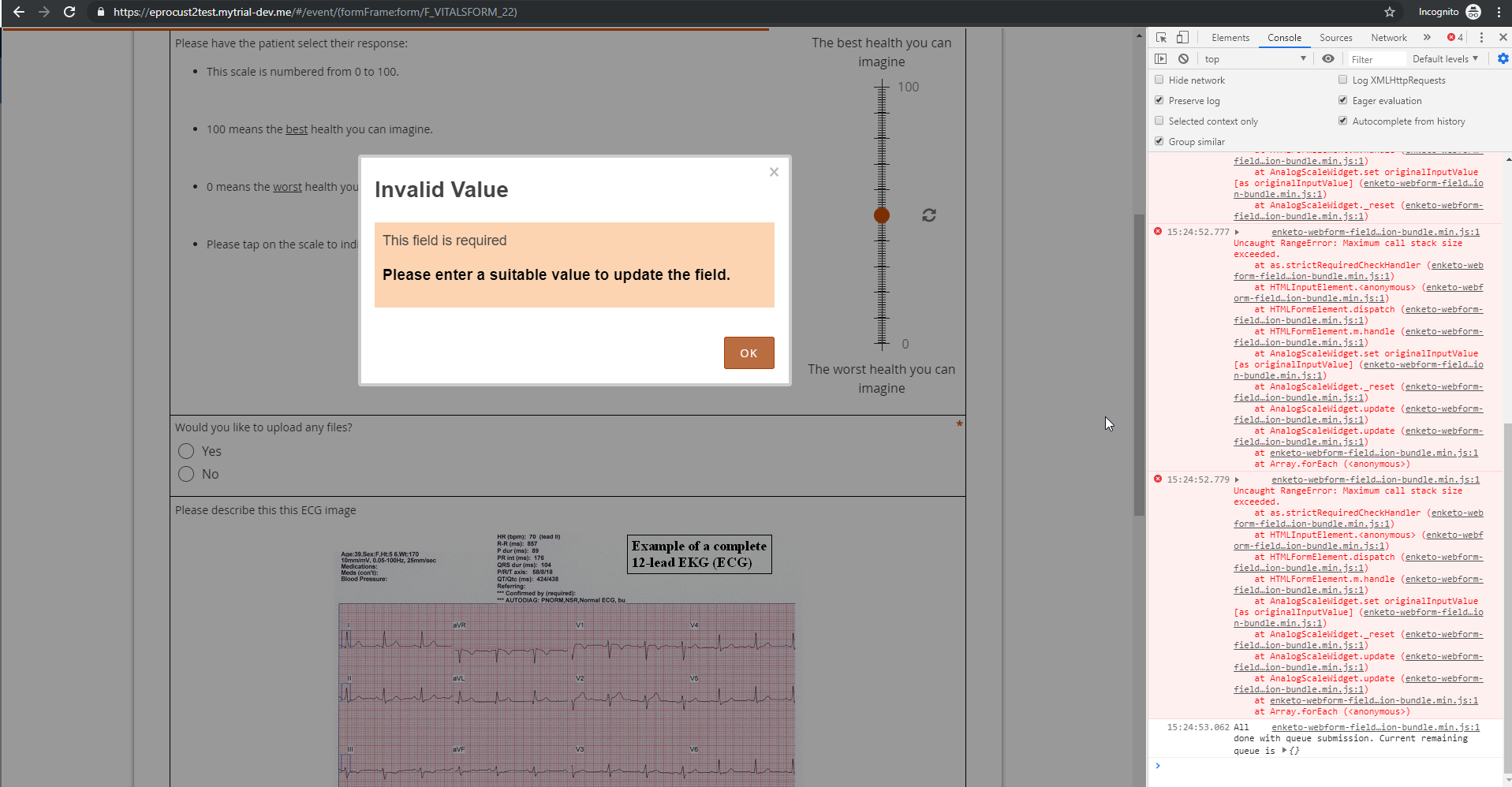 VAS item with strict required shows Required popup upon first value ...
