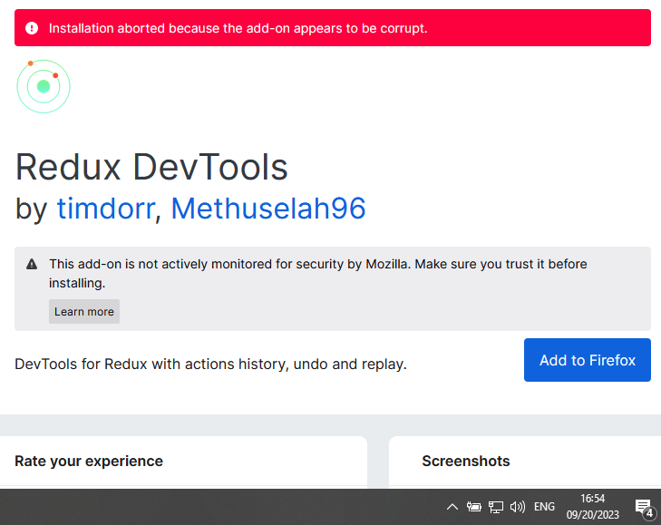 Mozilla Firefox Installation Aborted Because The Add On Appears To Be Corrupt · Issue 1497