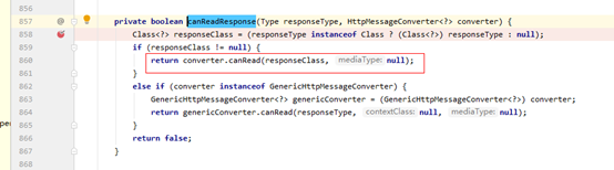 新旧版本的provider Springmvc Jar包中的csemessageconverter类的canread方法由于返回值不同