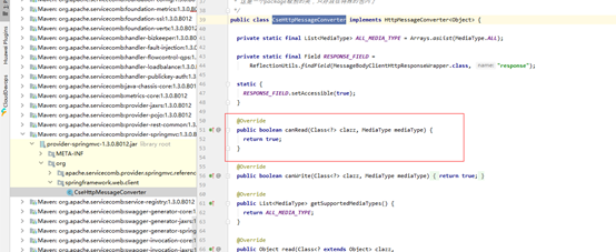 新旧版本的provider-springmvc jar包中的CseHttpMessageConverter类的canRead方法由于返回值不同造成上层服务请求头中的Accept字段值有差异 · ...