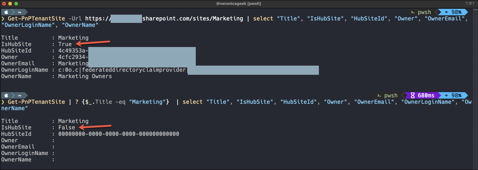 [BUG] Get-PnPTenantSite not returning correct information related to Hub and Owner when ...