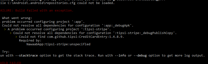 Failed to build could not load repositories / react-link unknown spawn ...