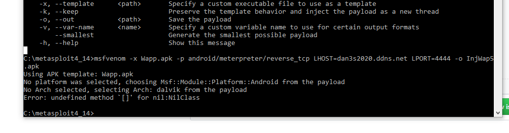 undefined method `[]' for nil:NilClass when injecting into an existing .apk file on windows ...