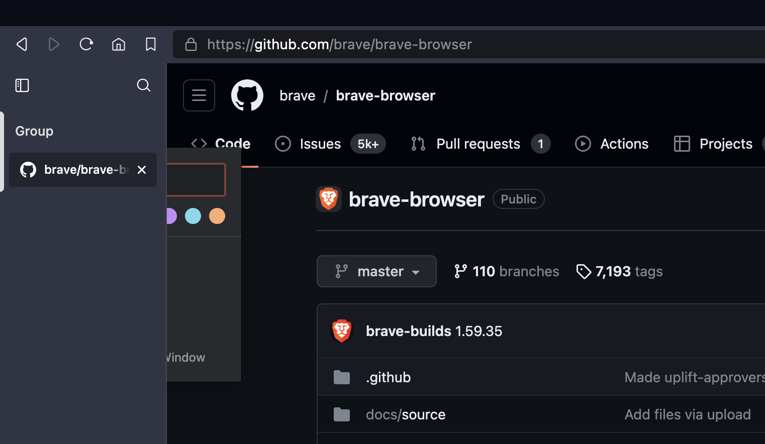 Tooltips for pinned tabs and options for tab groups are hidden below vertical tabs sidebar ...