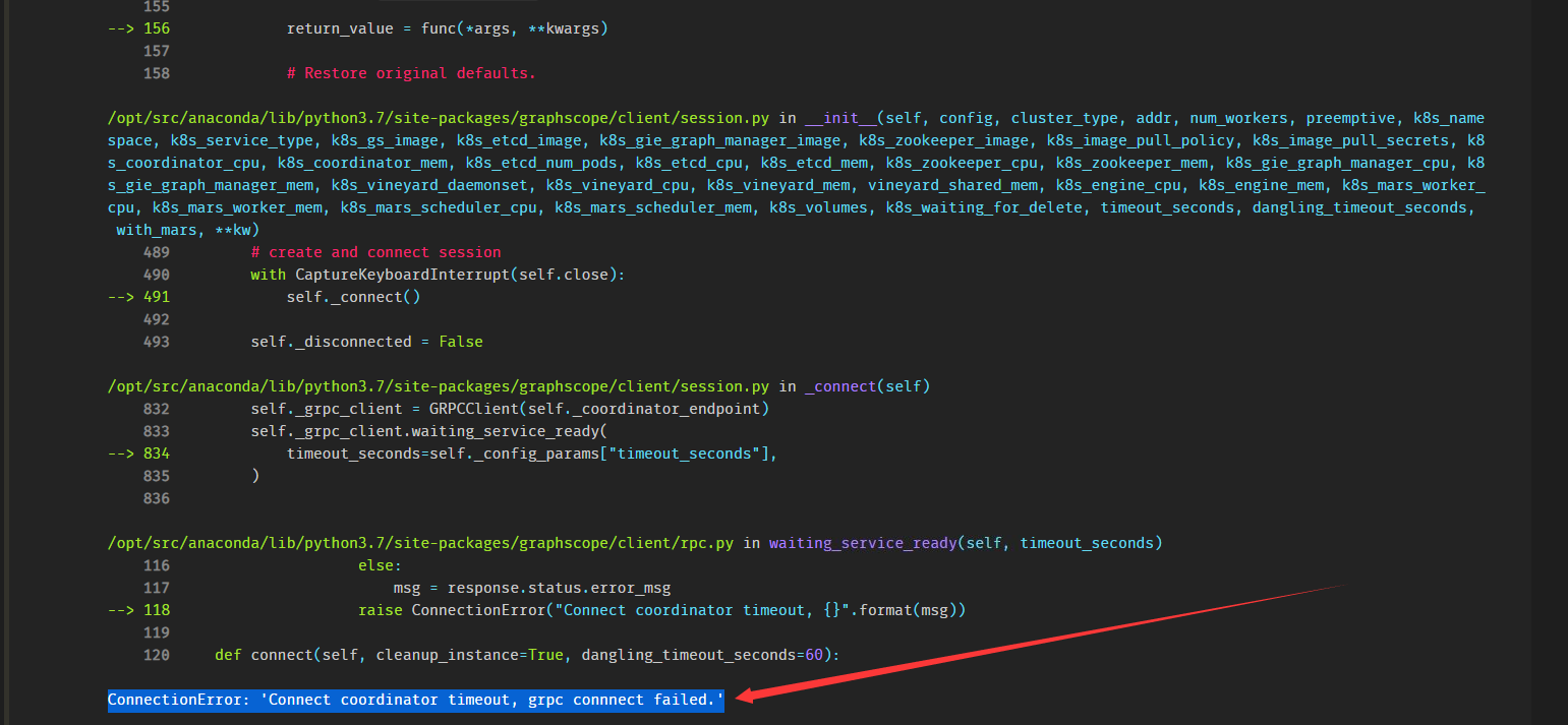 [BUG] graphscope.framework.errors.ConnectionError: connect coordinator timeout,grpc connect ...