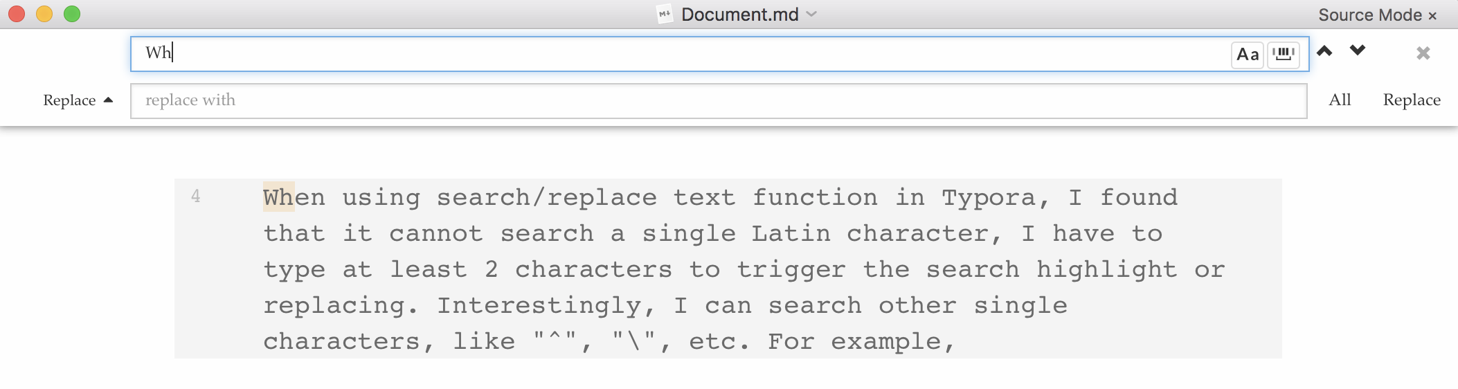Typora cannot search a single Latin character · Issue #1524 · typora/typora-issues · GitHub
