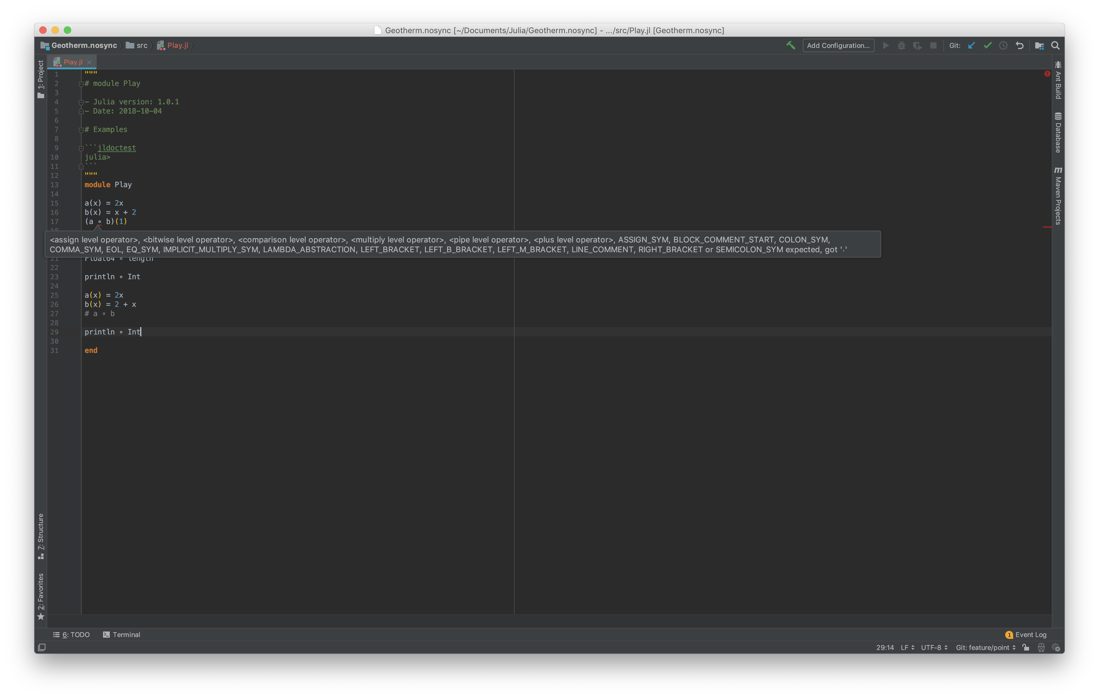 Syntax `c ∘ a` will break the linting · Issue #215 · JuliaEditorSupport/julia-intellij · GitHub