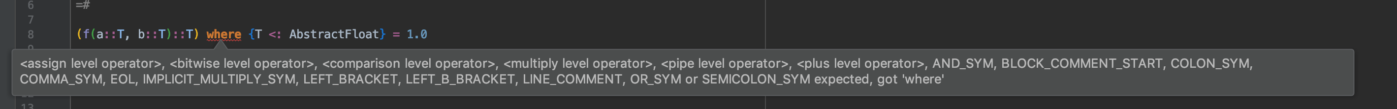 Parse error · Issue #311 · JuliaEditorSupport/julia-intellij · GitHub