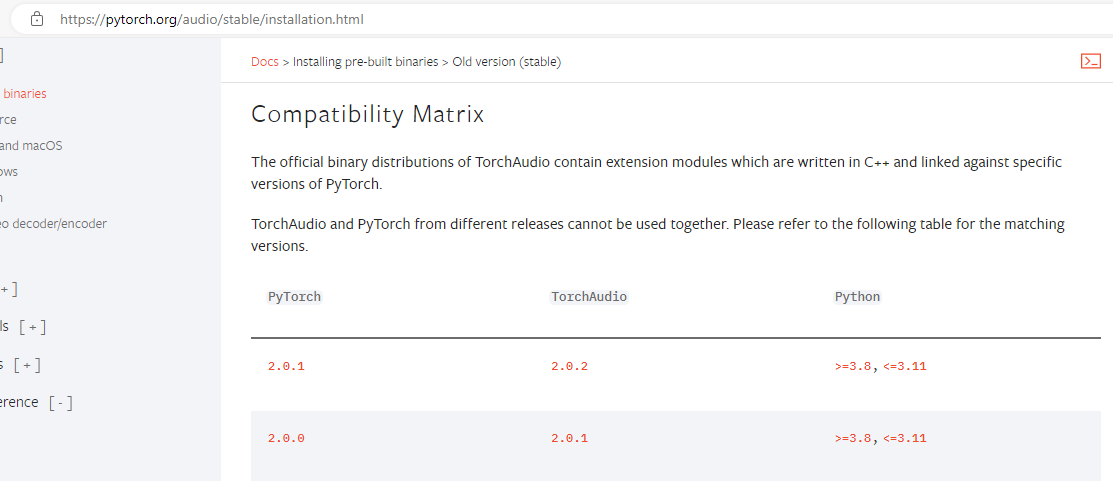 Request to update torchaudio-torch mapping table · Issue #113125 · pytorch/pytorch · GitHub