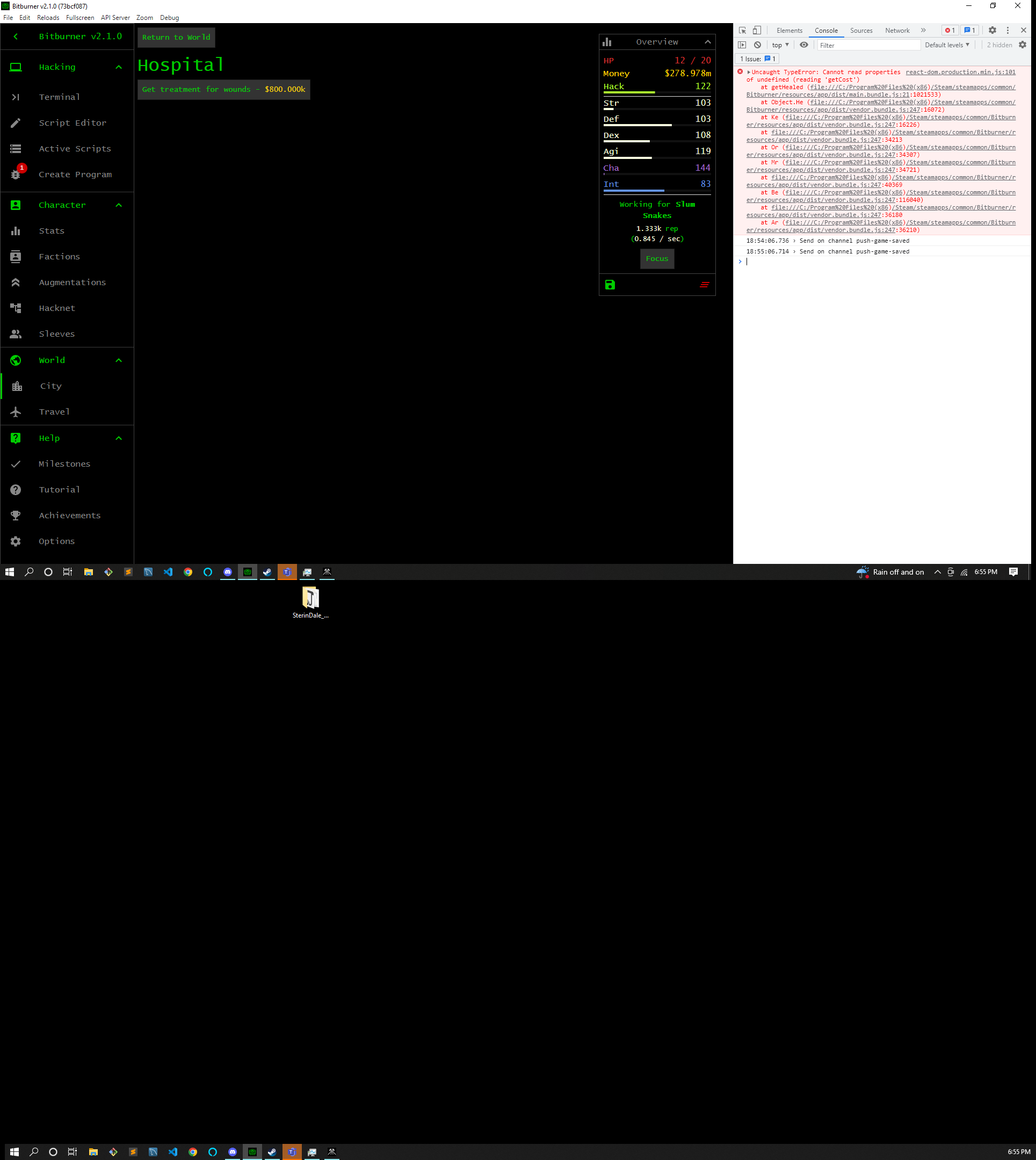 Hospital unusable - development branch · Issue #4242 · danielyxie/bitburner · GitHub