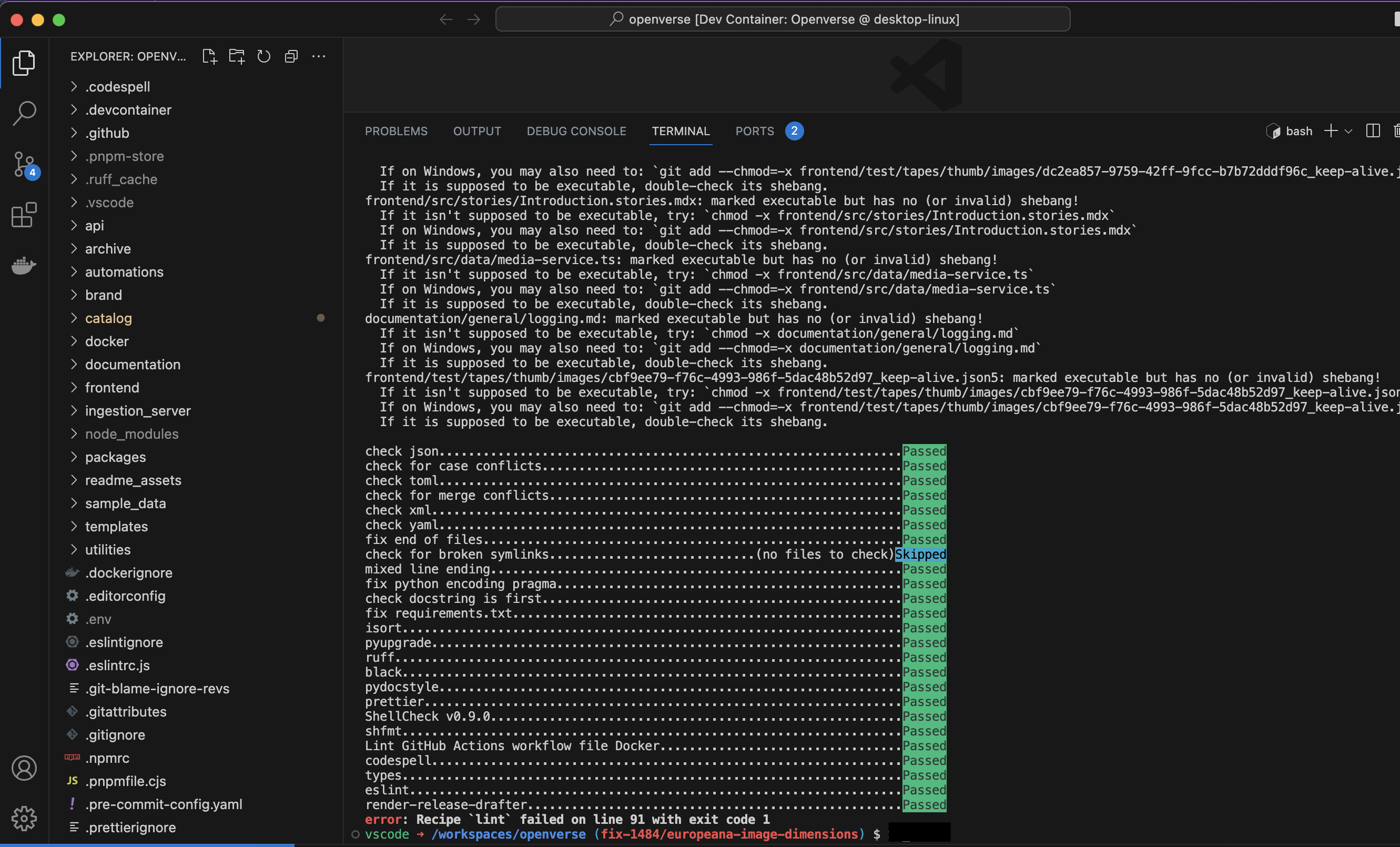 Linting is failing on false-positives for executable files from dev ...