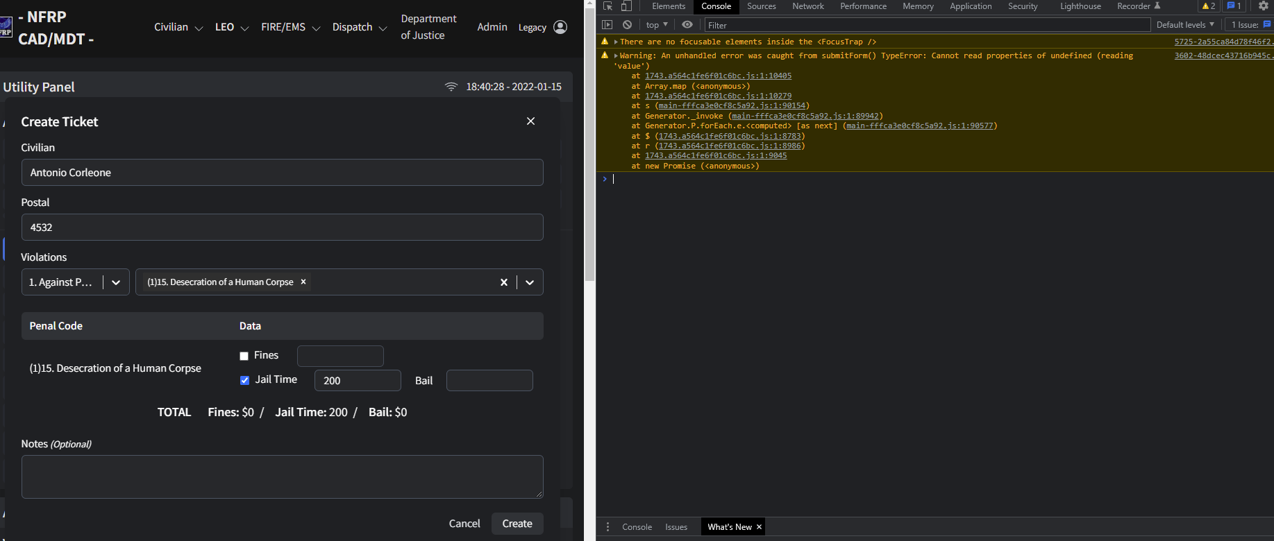 [BUG] Cannot Issue Tickets · Issue #285 · SnailyCAD/snaily-cadv4 · GitHub