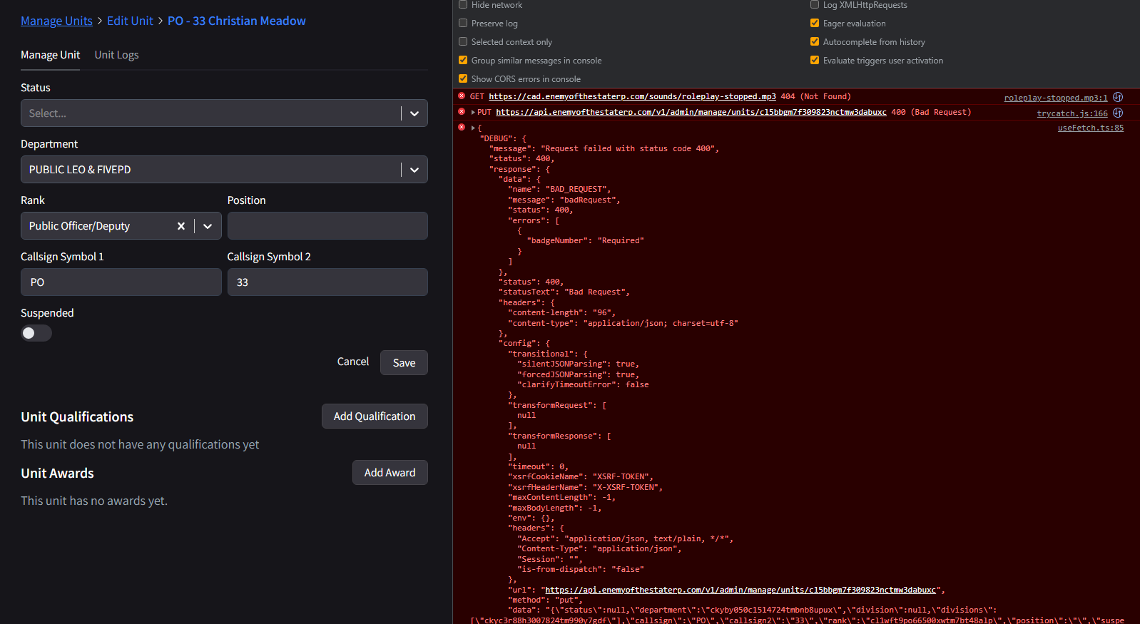 Ccannot edit units on Manage Units it will not save · Issue #1225 · SnailyCAD/snaily-cadv4 · GitHub