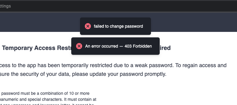 Avoid double errors when logged out while changing password · Issue #4614 · kobotoolbox/kpi · GitHub