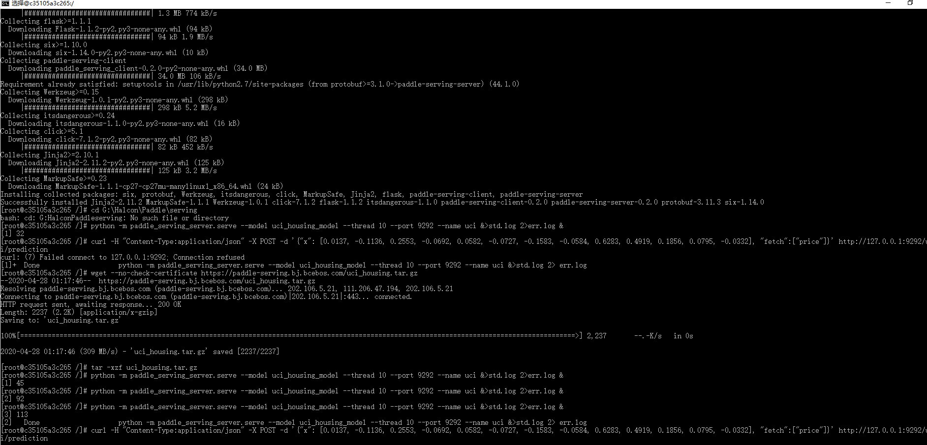 已在Windows下安装Docker，我想将训练完成的模型发布到Serving中 · Issue #494 · PaddlePaddle/Serving · GitHub