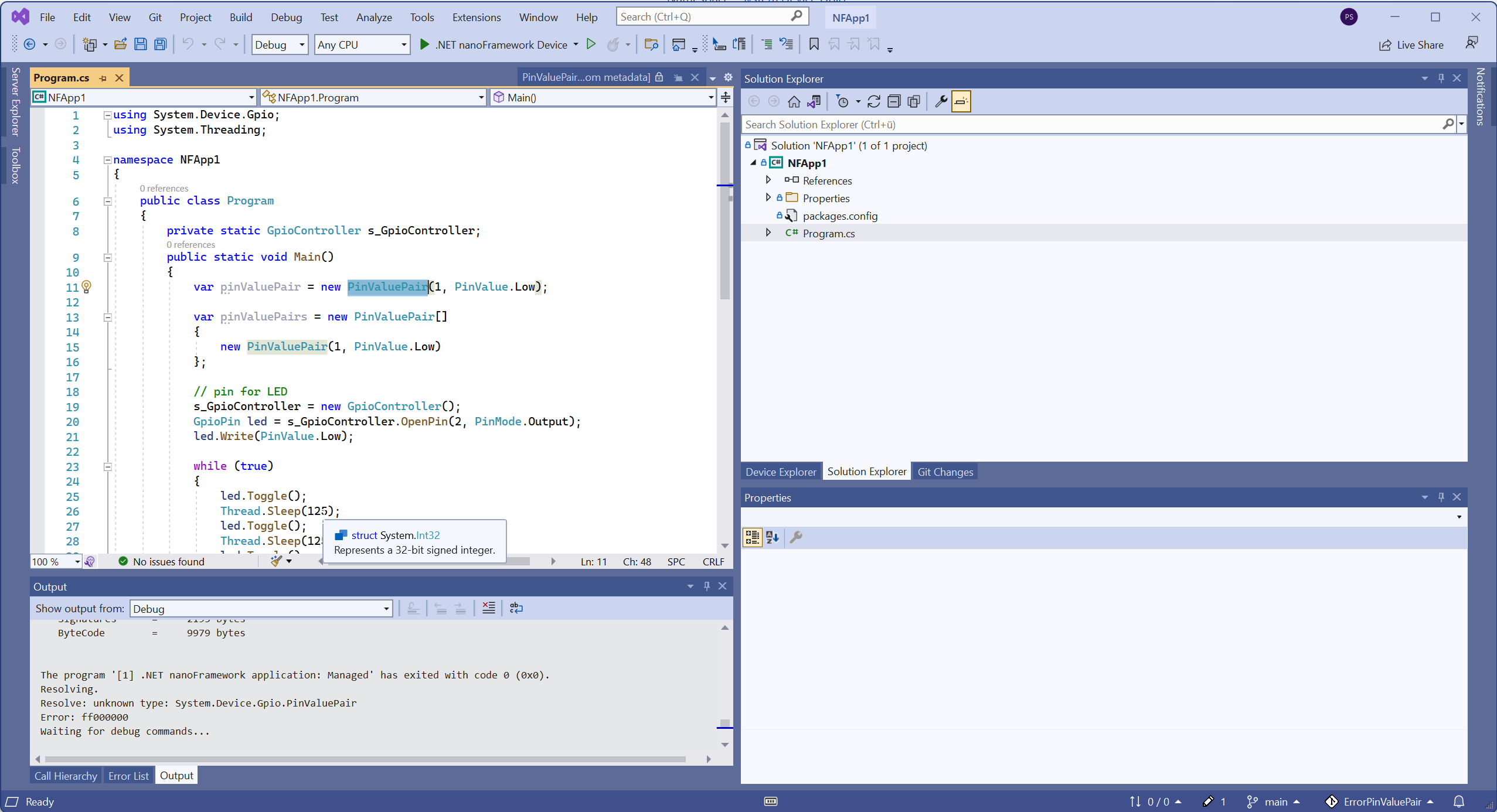 System.Device.Gpio.PinValuePair resolves to unknown type · Issue #967 · nanoframework/Home · GitHub