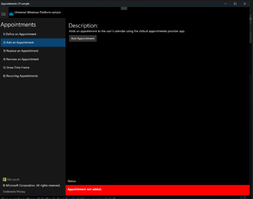 AppointmentManager.ShowAddAppointmentAsync always returns empty string · Issue #1394 · microsoft ...